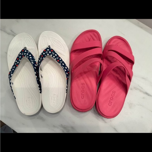 CROCS | Shoes | Crocs White And Pink Sandals Duo | Poshmark